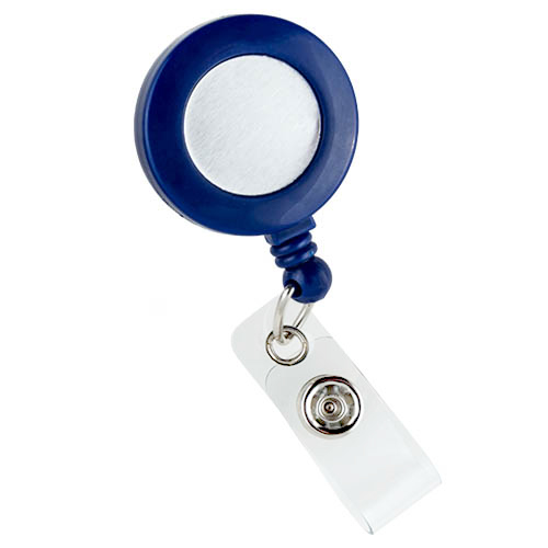Retractable Blue and Silver Badge Reel w/ Clear Vinyl Strap - Pack of ...