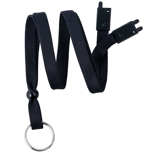 Flat Breakaway 3/8" Black Lanyard w/ Split Ring - 152149BK - EasyBadges