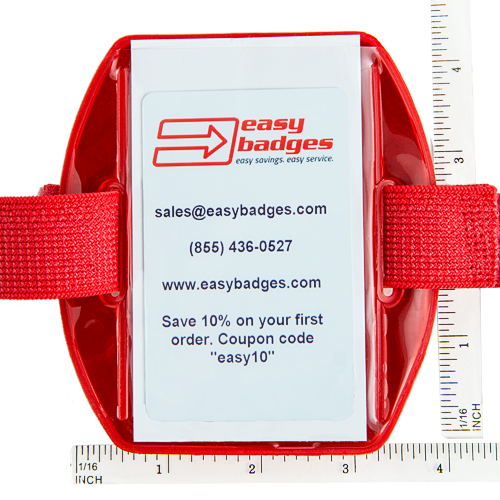 Red Vinyl Armband Badge Holder w/ Red Band - Vertical - 504-ARNR