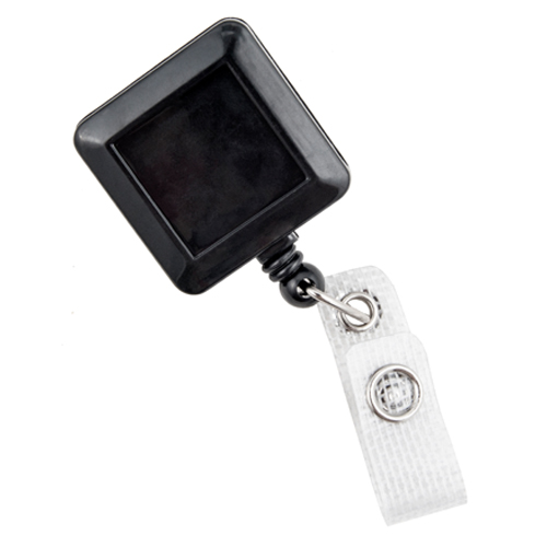 Square Retractable Black Badge Reel w/ Reinforced Vinyl Strap - Pack of ...